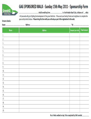 Fillable Online greenhill-action-group co GAG SPONSORED WALK - Sunday ...