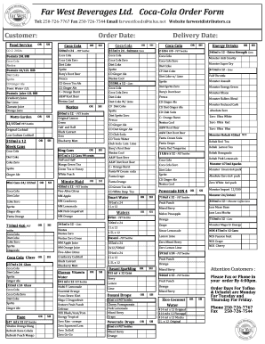 Fillable Online farwestdistributors CocaCola Order Form Tel: 2507267767 ...