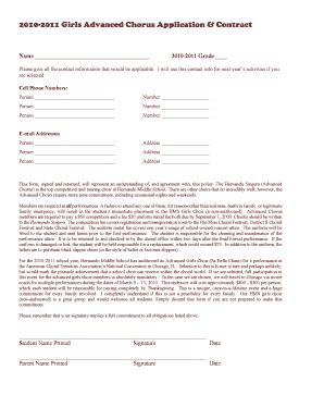 Fillable Online 2010-2011 Girls Advanced Chorus Application Contract ...