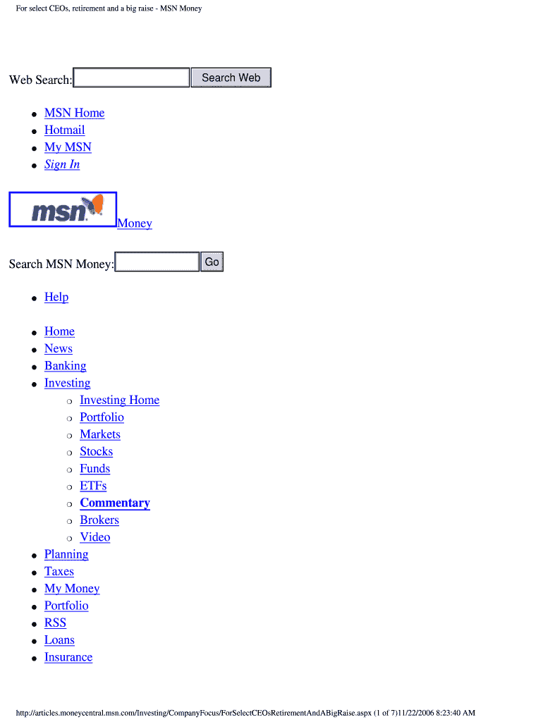Fillable Online Web Search Hotmail My MSN Sign In Money Search MSN ...