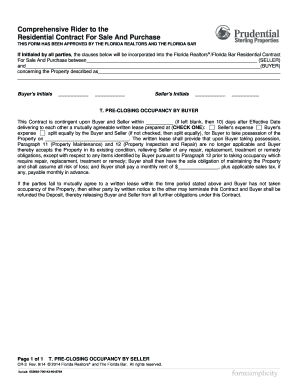 Fillable Online PRE-CLOSING OCCUPANCY BY BUYER Fax Email Print - pdfFiller