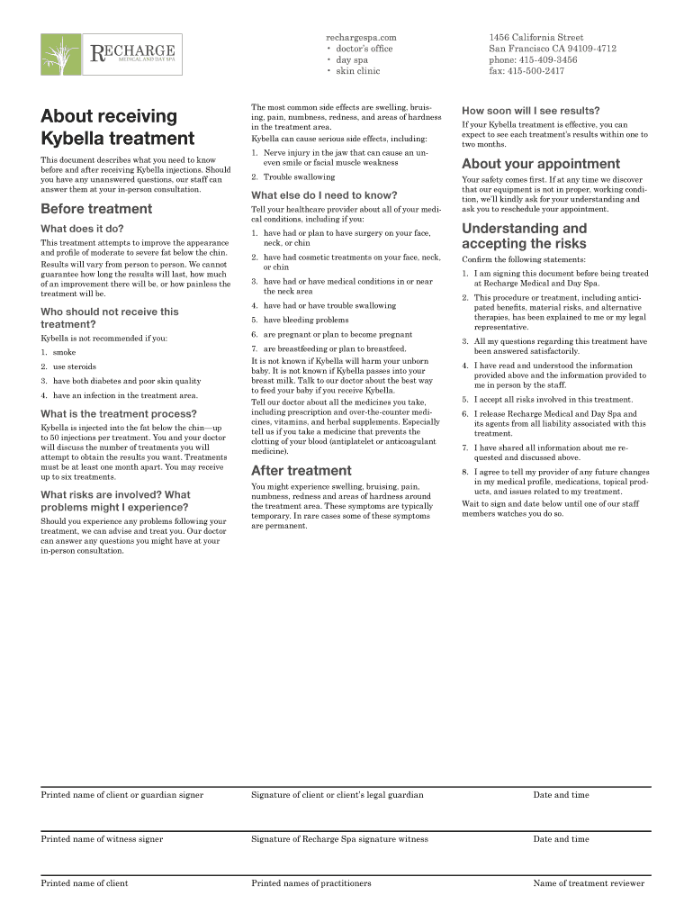 Fillable Online About receiving Kybella treatment - brechargespabbcomb ...