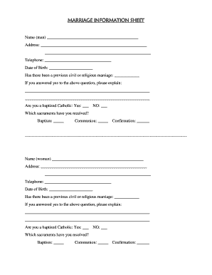 Fillable Online MARRIAGE INFORMATION SHEET - St Vitos Church Fax Email ...