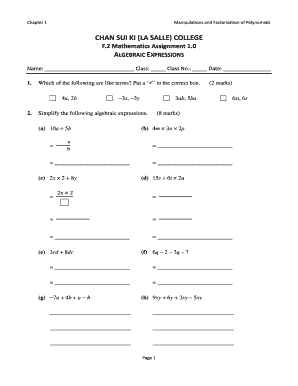 Fillable Online F2 Math Chapter 1 Worksheets - Assign 1.0 Fax Email ...