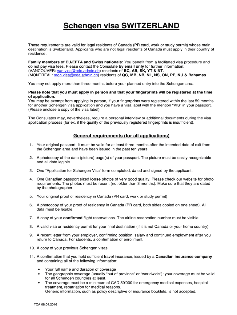 Fillable Online Schengen visa SWITZERLAND Fax Email Print - pdfFiller