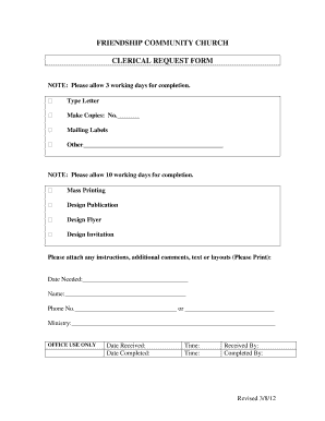 Fillable Online Clerical Request Form - Friendship Community Church Fax ...