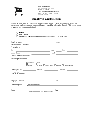 Fillable Online Employee Change Form - jimcoscom Fax Email Print - pdfFiller