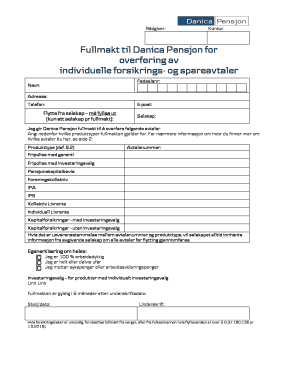 Fillable Online danica Fullmakt for flytting av pensjonsavtaler - Danica Pensjon Fax Email Print ...