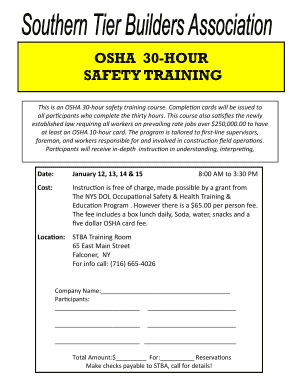 Fillable Online This is an OSHA 30hour safety training course Fax Email ...