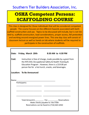 Fillable Online OSHA Competent Persons: SCAFFOLDING COURSE - STBA Fax ...