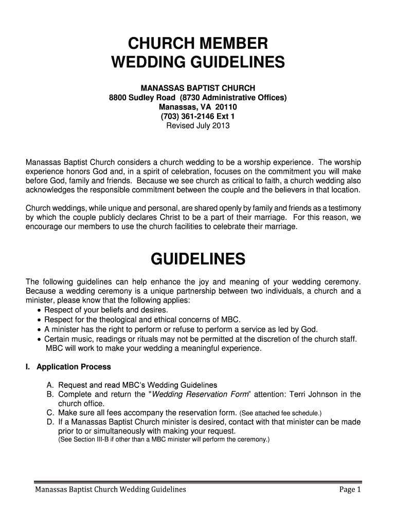 Fillable Online WEDDING PROCEDURES AND GUIDELINES - bwerchurchbbcomb ...