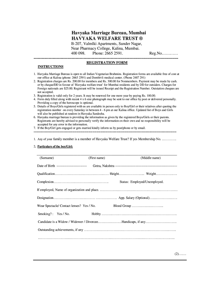 Fillable Online Havyak1 Mar Reg Form Fax Email Print - pdfFiller