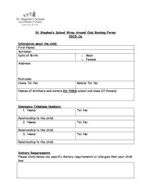 Fillable Online st-stephens-primary org Wrap Around Care Parent Forms ...