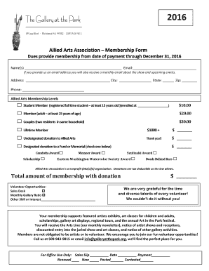 Fillable Online alliedartsrichland Allied Arts Association Membership ...