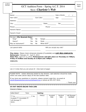 Fillable Online gctcomeplay GCT Audition Form - Germantown Community ...