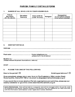 Fillable Online waterlooville-catholic org PARISH FAMILY DETAILS FORM ...
