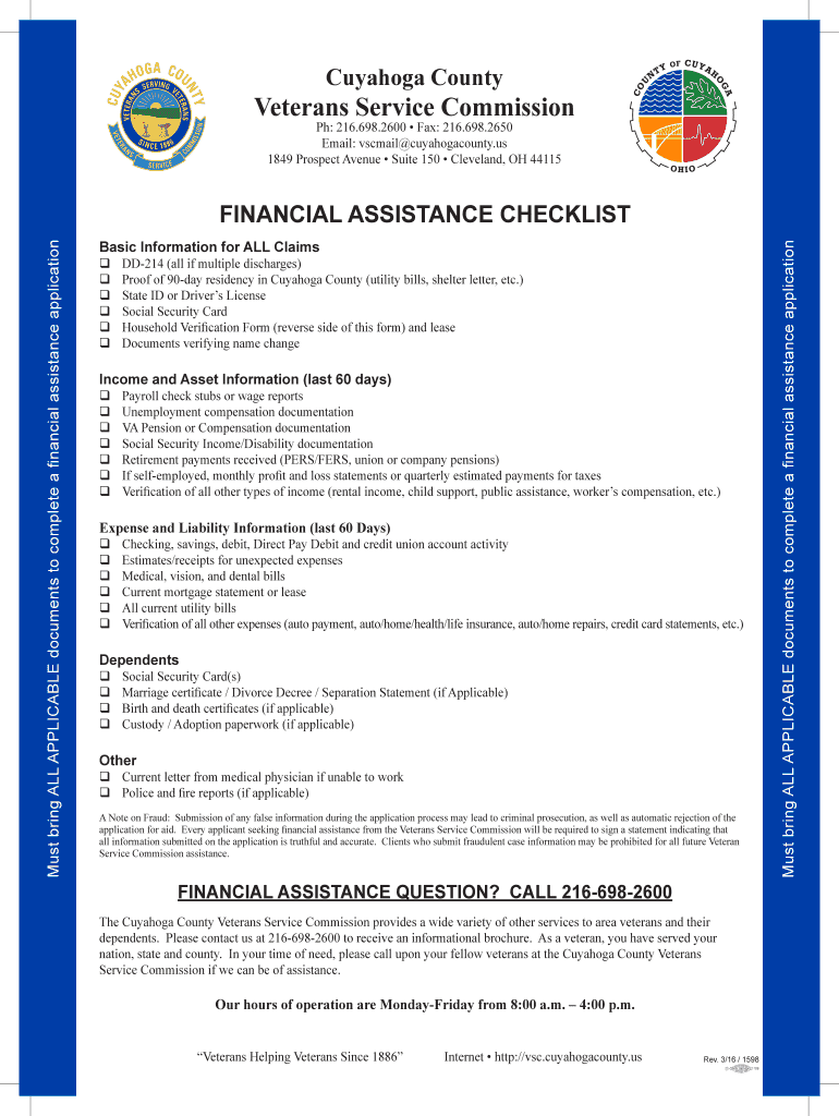 Fillable Online 1597 VSC financial assistance checklist.indd Fax Email ...