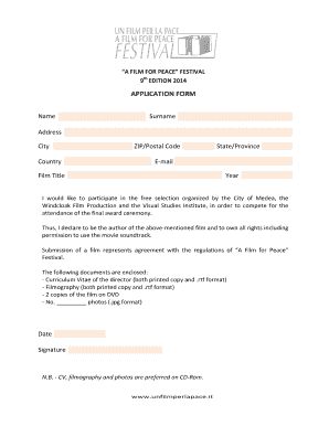 Fillable Online unfilmperlapace Application Form - A FILM FOR PEACE ...