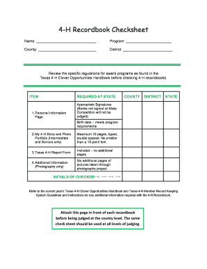 Fillable Online d74-h tamu 4-H Recordbook Checksheet Name: Program ...