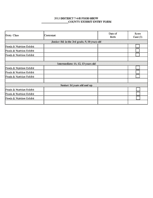 Fillable Online d74-h tamu 2012 DISTRICT 7 4-H FOOD SHOW COUNTY EXHIBIT ...