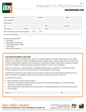Fillable Online Application for Office Employment - The DDS Companies ...