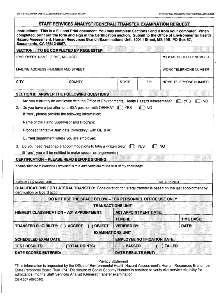 Fillable Online www1 oehha ca SSA Transfer Exam Request Jobs SSA ...