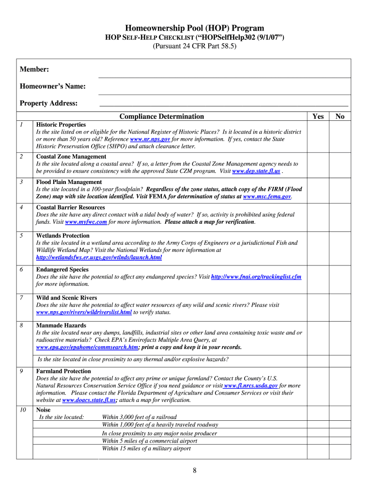 Fillable Online floridahousing HOP Self-Help Checklist amp Procedures ...