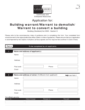 Fillable Online Building warrant bapplicationb form - South Lanarkshire ...