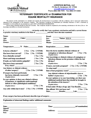 Fillable Online VETERINARY CERTIFICATE OF EXAMINATION FOR QUINE ...
