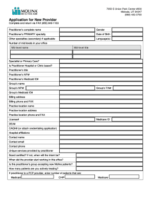Fillable Online Application for New Provider - Molina Healthcare Fax ...