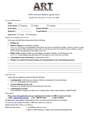 Fillable Online 2009 Artwork Exhibit Application - WorkLife UConn ...