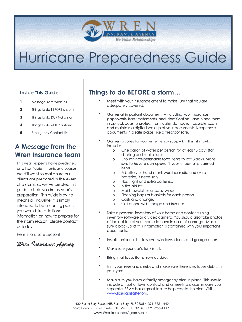 Fillable Online Hurricane Checklists - Preparedness Guide 2015 - Wren ...