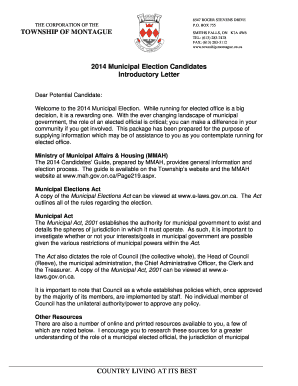 Fillable Online 2014 Municipal Election Candidates Introductory Letter ...