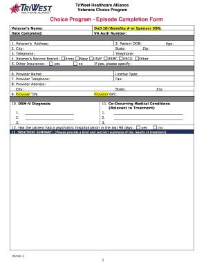 Fillable Online Choice Program - Episode Completion Form - TriWest ...