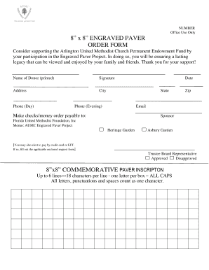 Fillable Online arlington-umc 8 x 8 ENGRAVED PAVER ORDER FORM - arlington-umc Fax Email Print ...