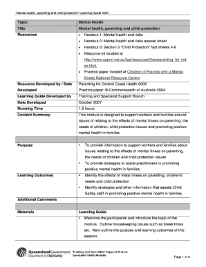 Fillable Online Mental health, parenting and child protection Learning ...
