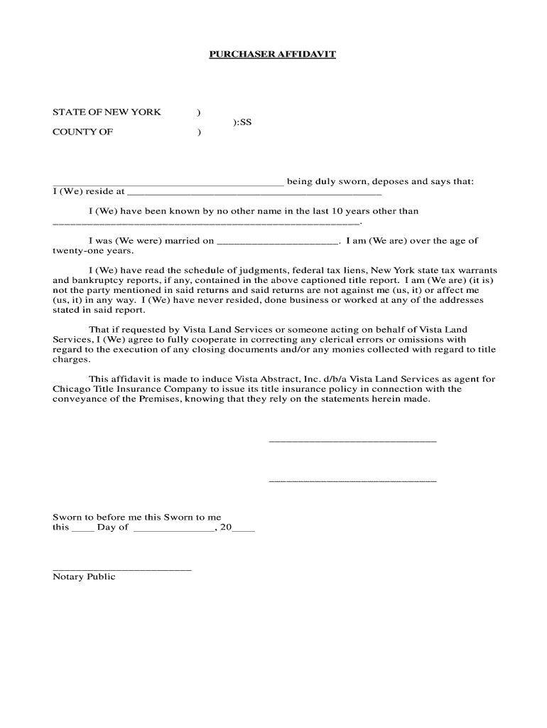 Fillable Online vistalandservices PURCHASER AFFIDAVIT - Vista Land Services Fax Email Print ...