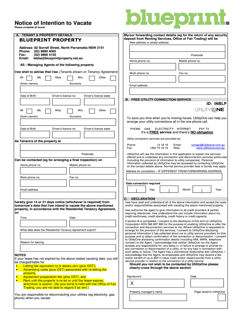 Fillable Online BLUEPRINT Vacate Formdoc Fax Email Print - pdfFiller