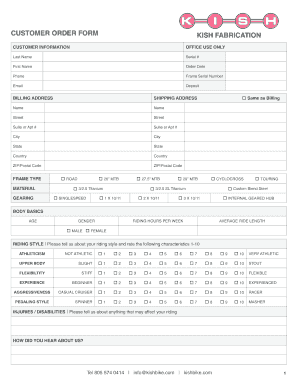 Fillable Online CUSTOMER ORDER FORM KISH FABRICATION Fax Email Print ...