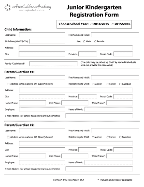 Fillable Online artscalibre Junior Kindergarten Registration Form Fax ...