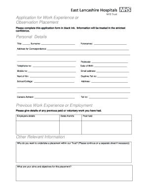 Fillable Online eastlancsdue nhs New Application form Sept 09doc ...