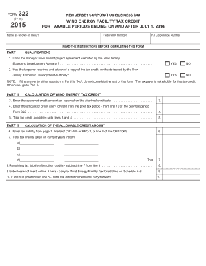 Fillable Online state nj CBT bFormb 322 - Wind Energy Facility Tax ...