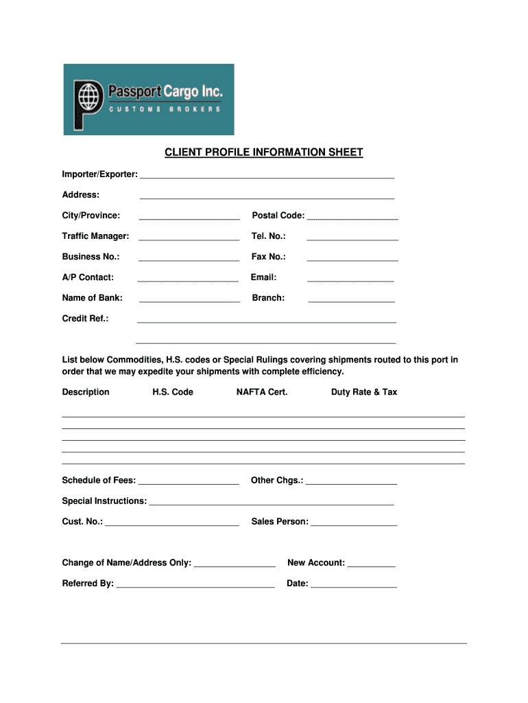 Fillable Online CLIENT PROFILE INFORMATION SHEET - bpassportcargobbcomb ...