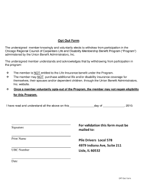 Fillable Online Opt Out Form - Pile driver Fax Email Print - pdfFiller
