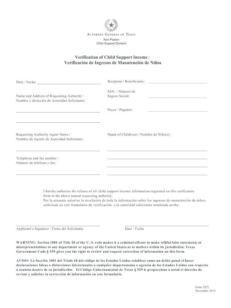Texas Child Support Verification Form 1825 Fill Out Sign Online DocHub