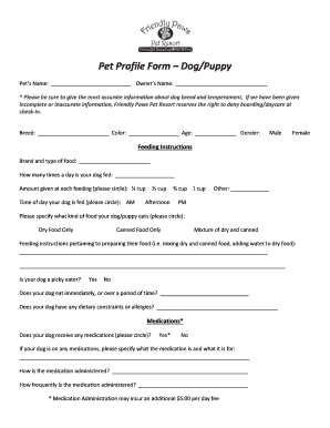 Fillable Online Pet Profile Form DogPuppy ...