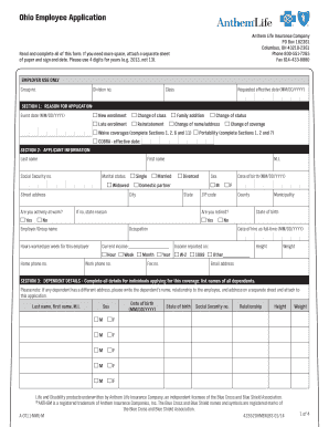 Fillable Online Ohio Employee Application - Anthem Fax Email Print ...