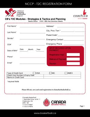 Fillable Online NCCP - T2C REGISTRATION FORM Fax Email Print - pdfFiller