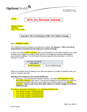 Fillable Online 2015 On Renewal Subsidy Letter Template Brokers Optima ...