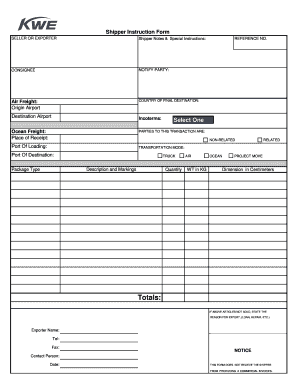 Fillable Online BShipping Instructionb Form-Mike - kwe Fax Email Print ...